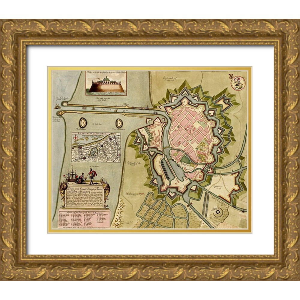 Vintage Maps 14x12 Gold Ornate Wood Framed with Double Matting Museum ...