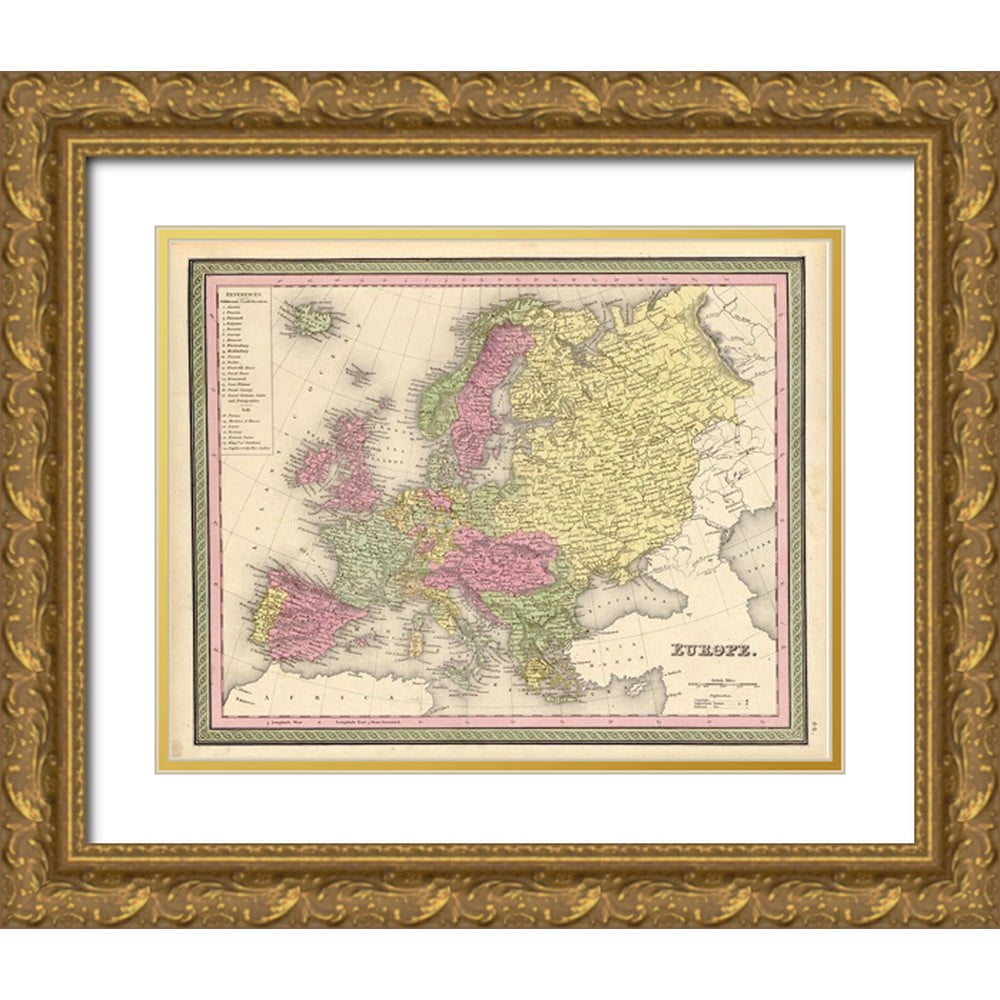 Vintage Maps 14x12 Gold Ornate Wood Framed with Double Matting Museum ...