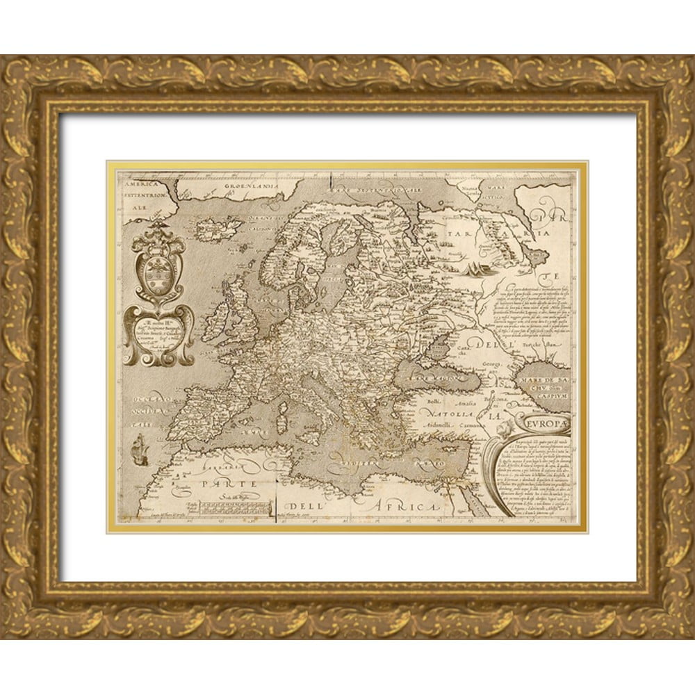 Vintage Maps 14x12 Gold Ornate Wood Framed with Double Matting Museum ...