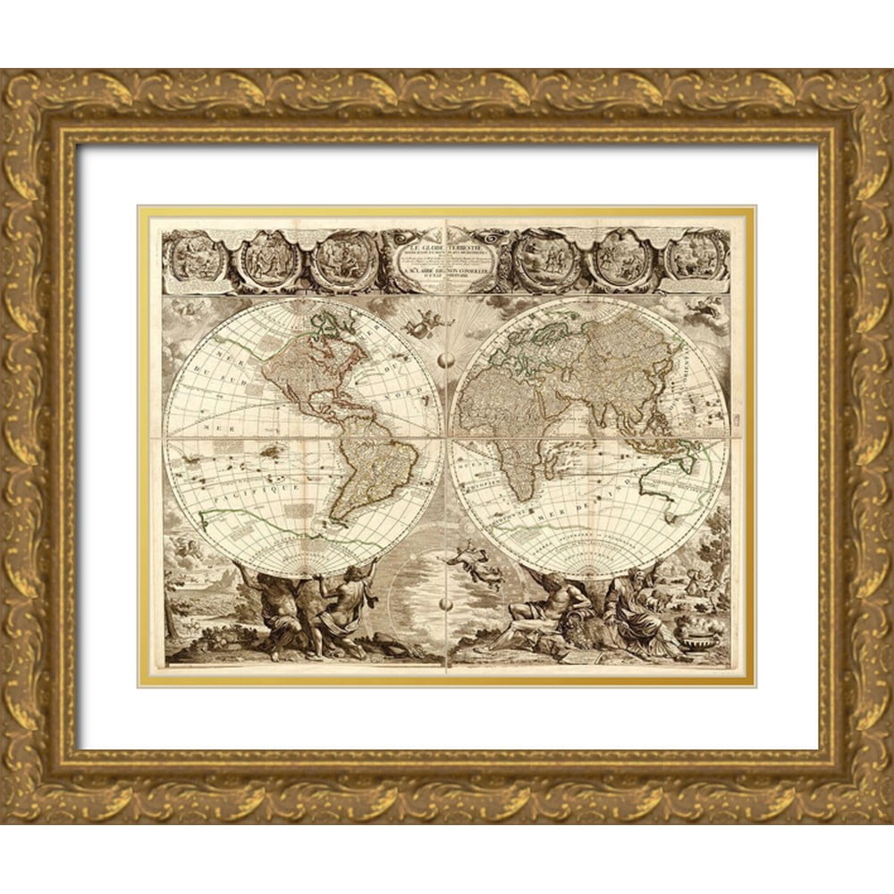 Vintage Maps 14x12 Gold Ornate Wood Framed with Double Matting Museum ...