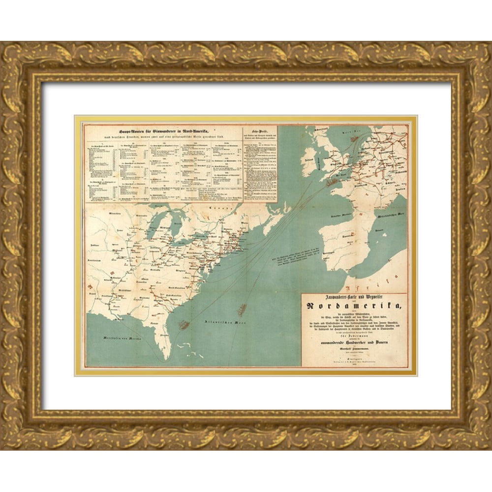 Vintage Maps 14x12 Gold Ornate Wood Framed with Double Matting Museum ...