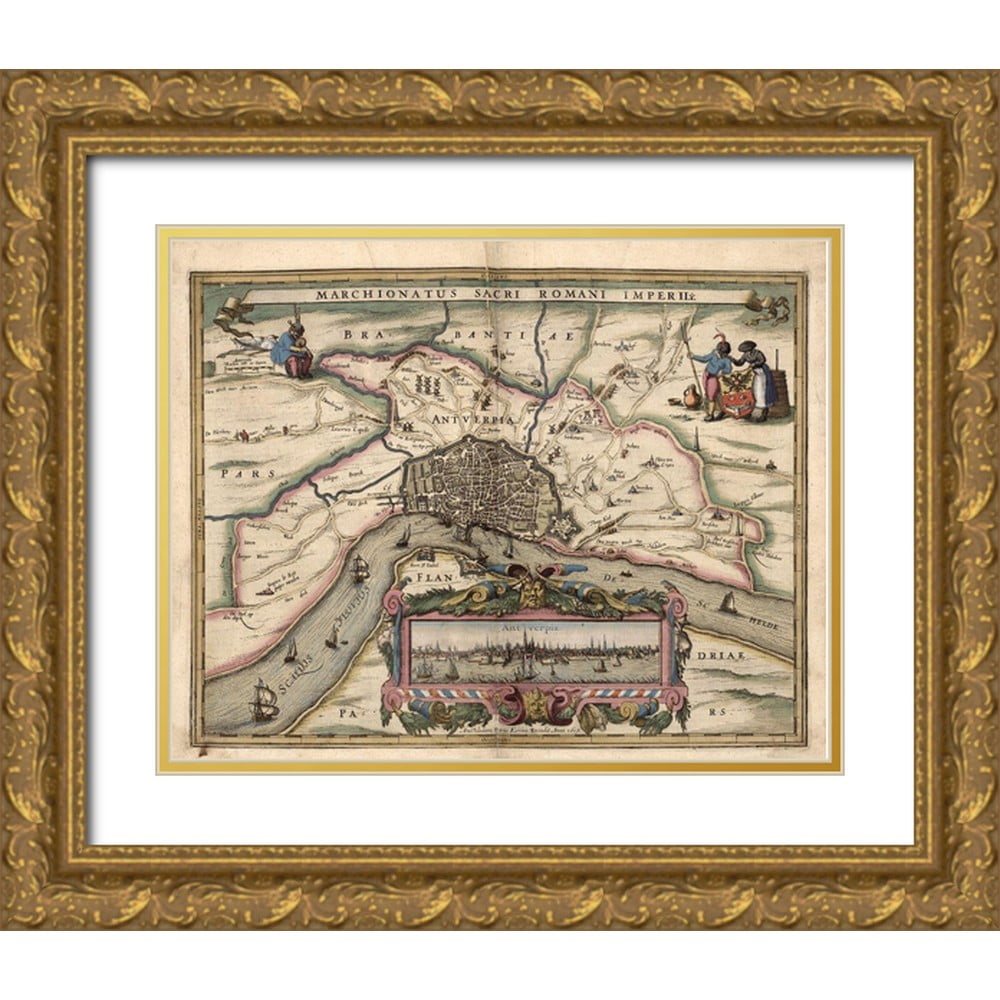 Vintage Maps 14x12 Gold Ornate Wood Framed with Double Matting Museum ...