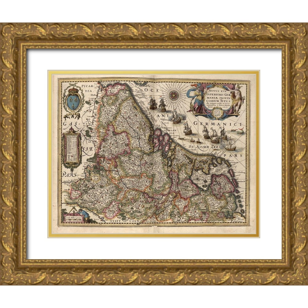 Vintage Maps 14x12 Gold Ornate Wood Framed with Double Matting Museum ...