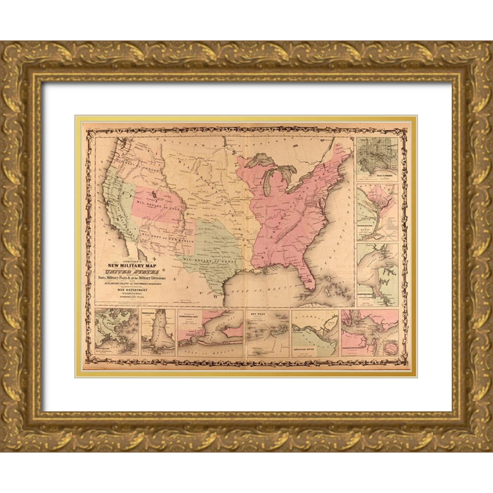 Vintage Maps 14x12 Gold Ornate Wood Framed with Double Matting Museum ...