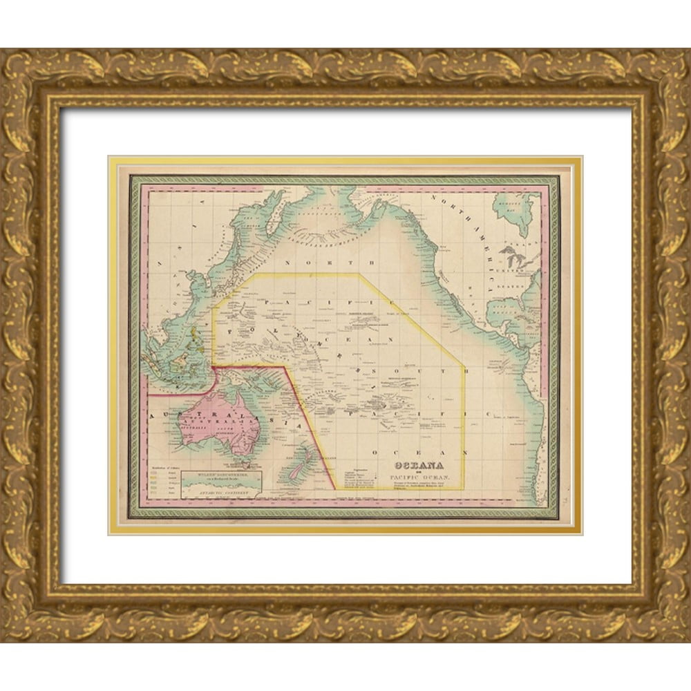 Vintage Maps 14x12 Gold Ornate Wood Framed with Double Matting Museum ...