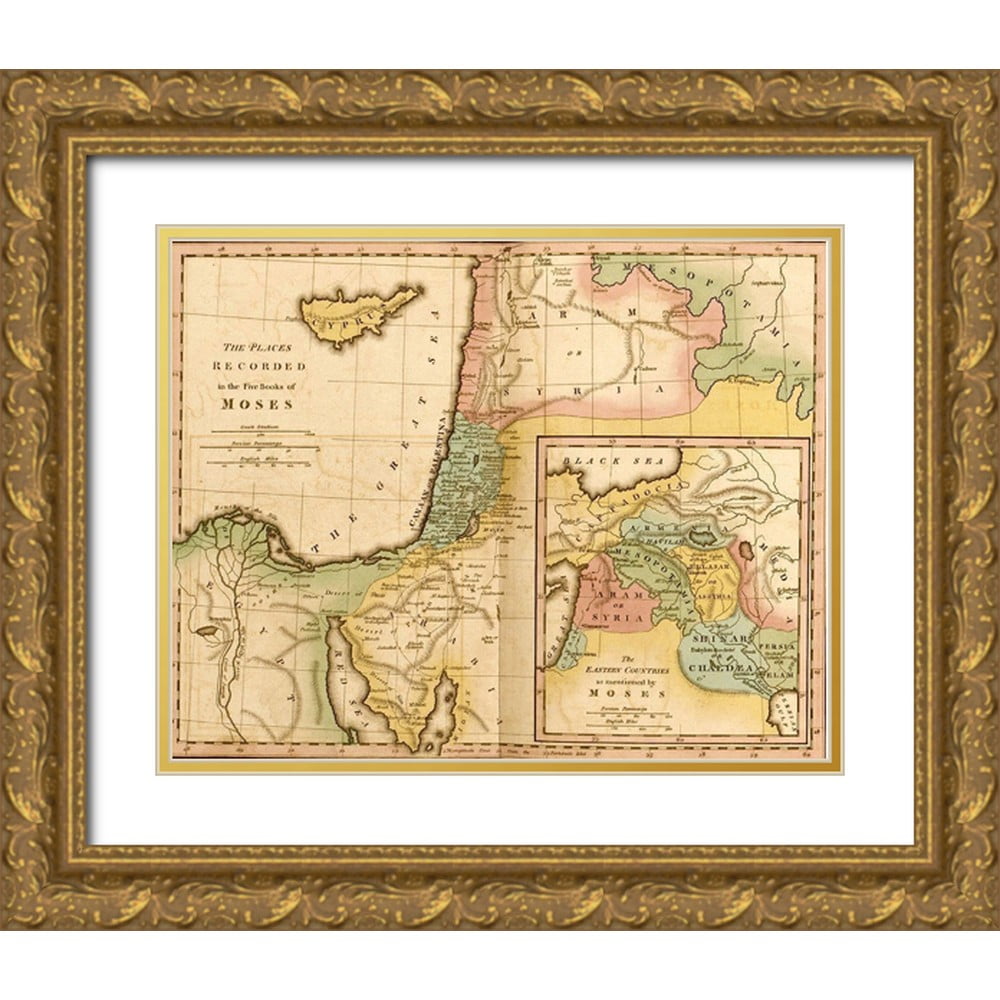 Vintage Maps 14x12 Gold Ornate Wood Framed with Double Matting Museum ...