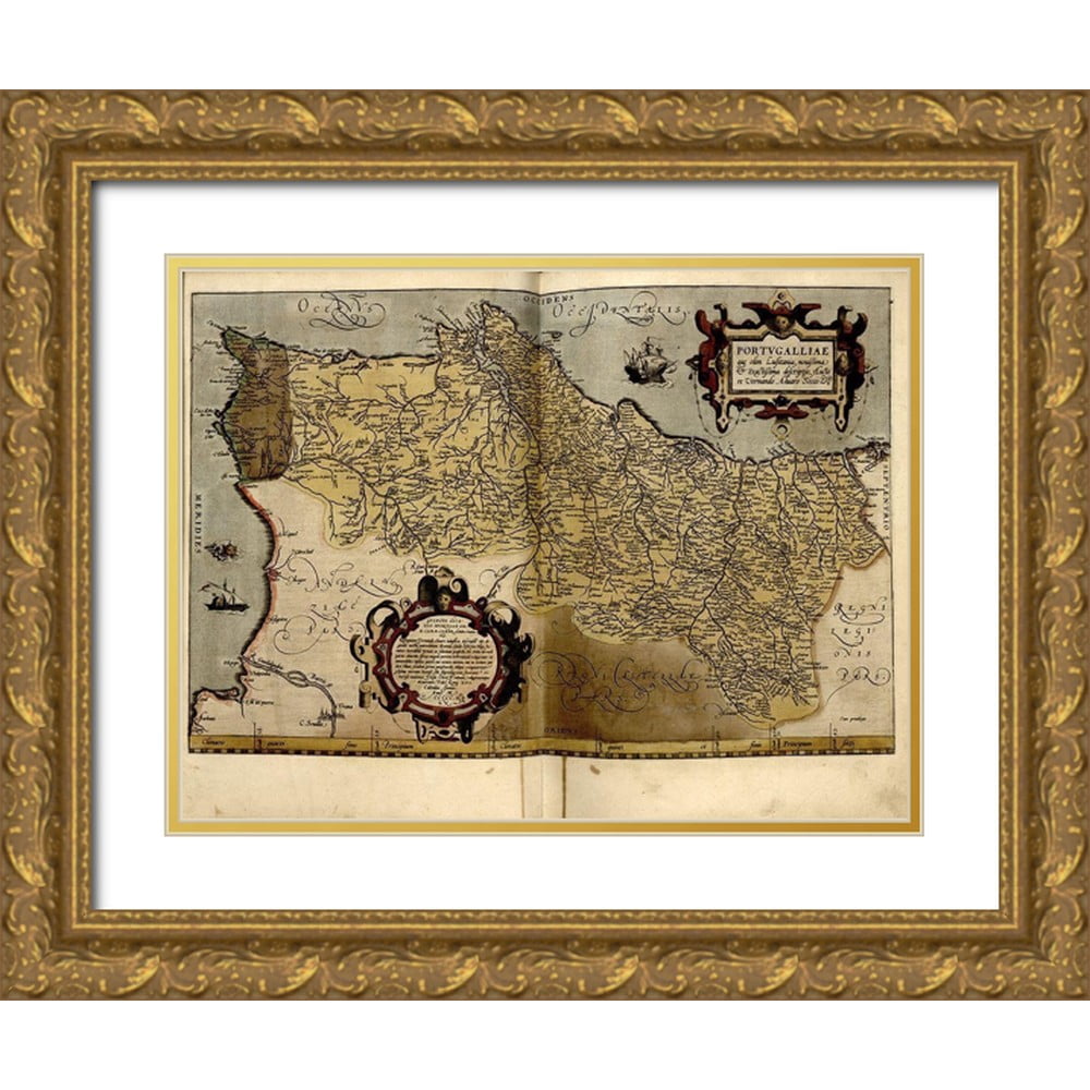 Vintage Maps 14x12 Gold Ornate Wood Framed with Double Matting Museum ...