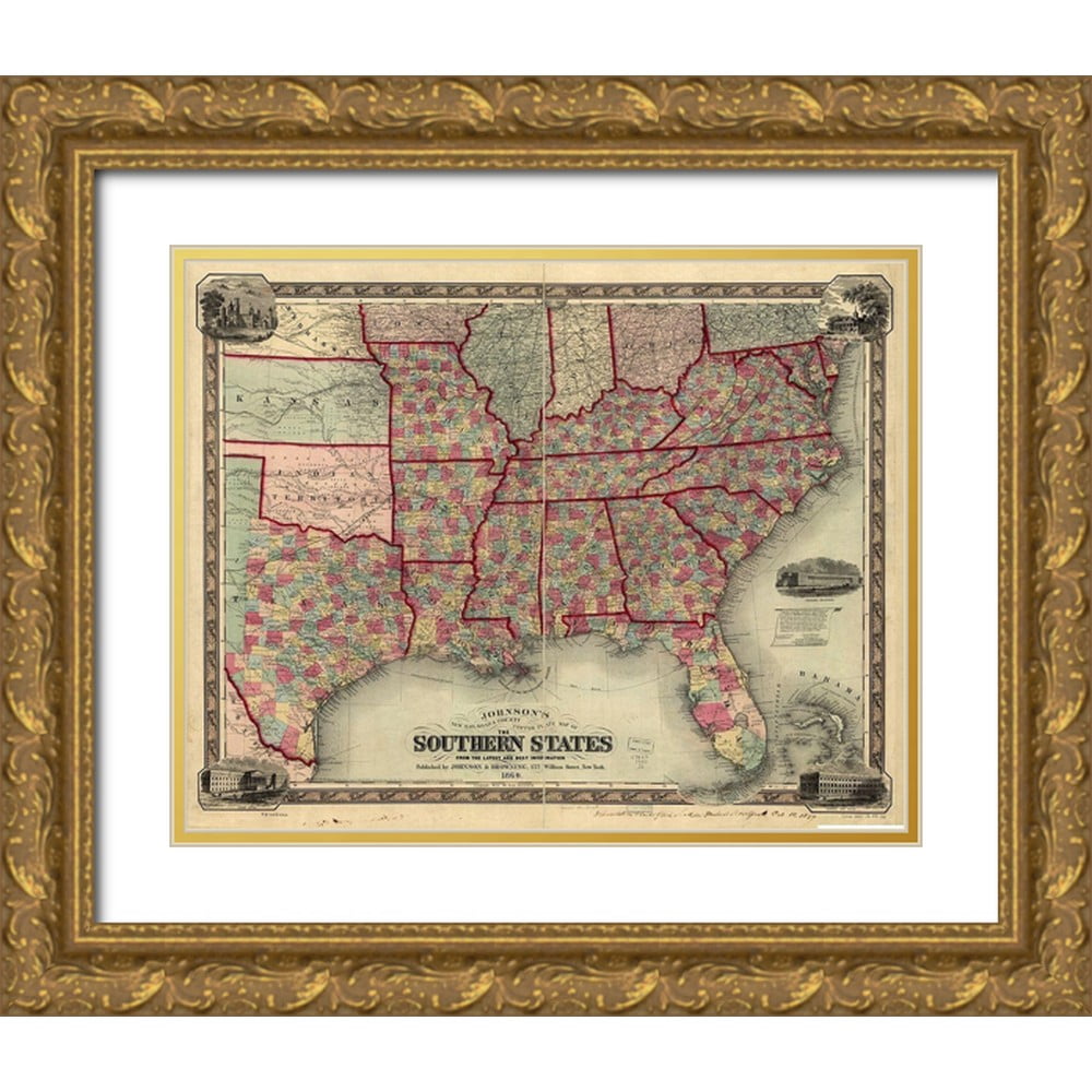 Vintage Maps 14x12 Gold Ornate Wood Framed with Double Matting Museum ...