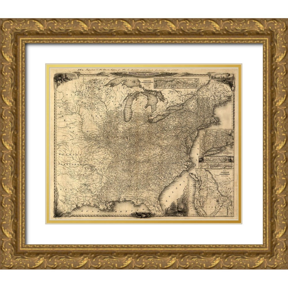 Vintage Maps 14x12 Gold Ornate Wood Framed with Double Matting Museum ...
