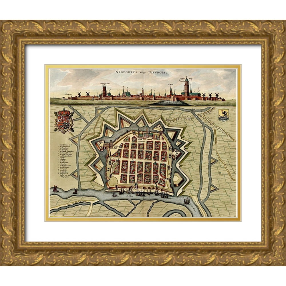 Vintage Maps 14x12 Gold Ornate Wood Framed with Double Matting Museum ...