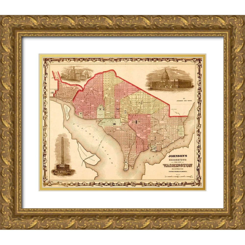 Vintage Maps 14x12 Gold Ornate Wood Framed with Double Matting Museum ...