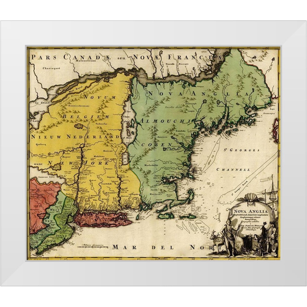Vintage Maps 14x12 White Modern Wood Framed Museum Art Print Titled ...