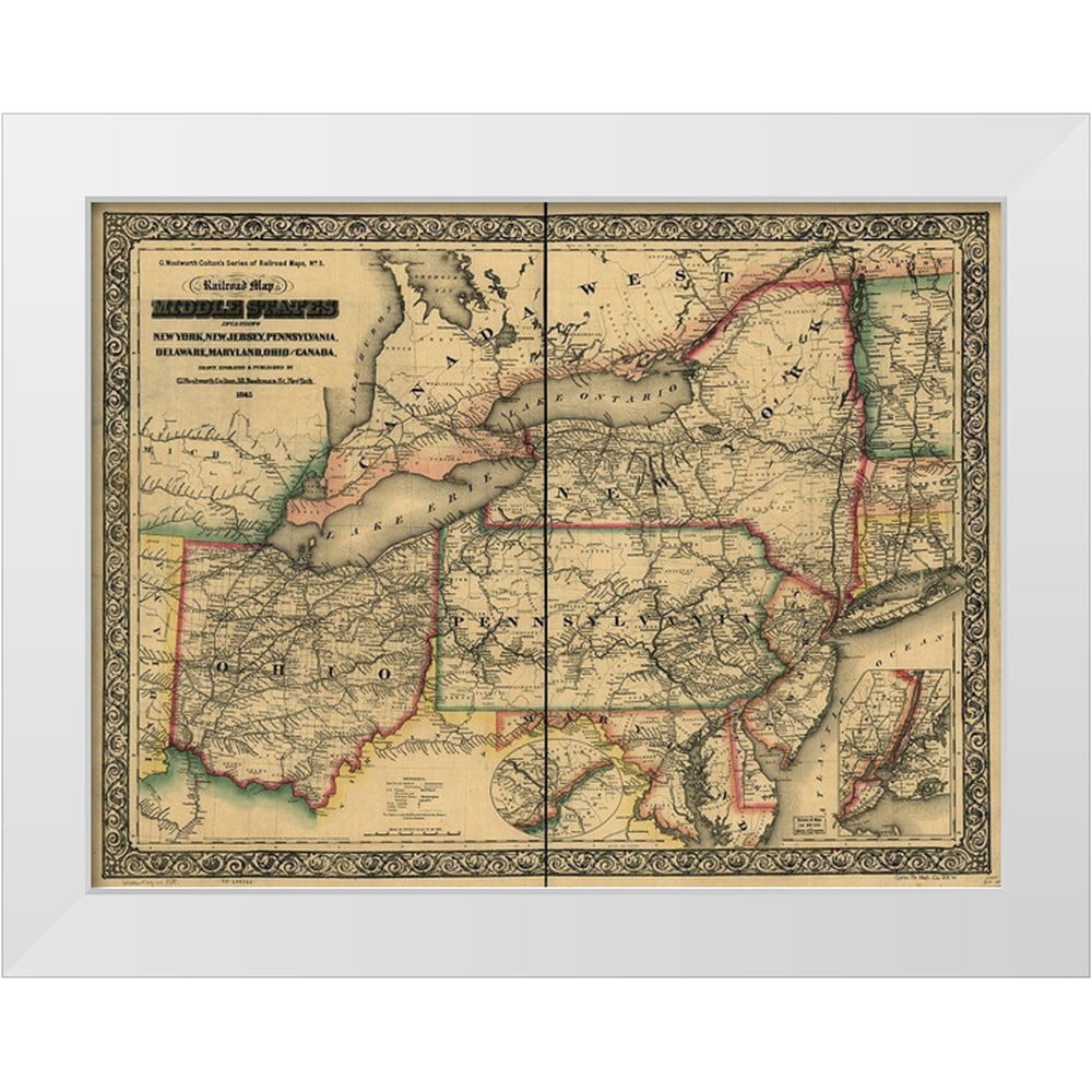 Vintage Maps 14x12 White Modern Wood Framed Museum Art Print Titled ...