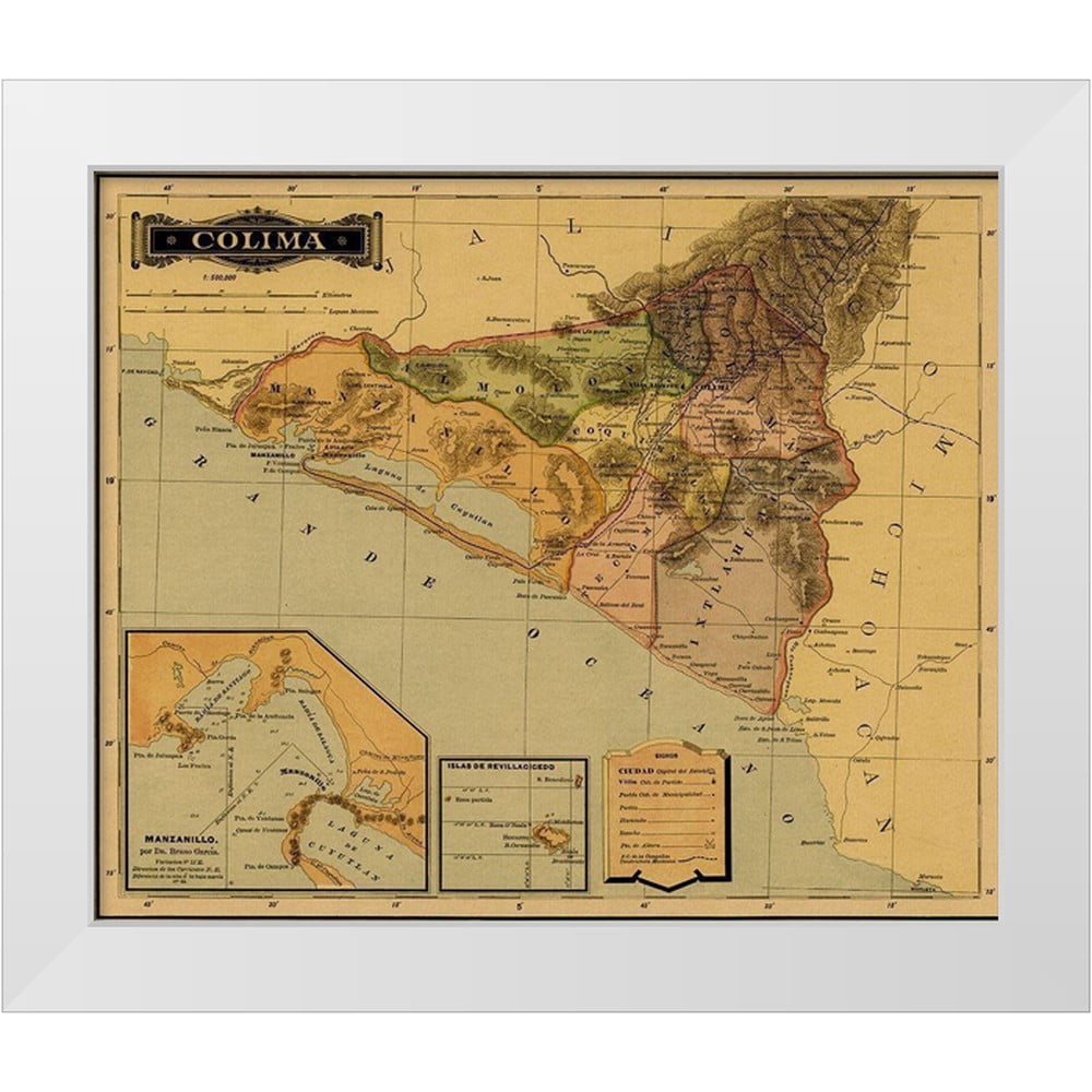 Vintage Maps 14x12 White Modern Wood Framed Museum Art Print Titled ...
