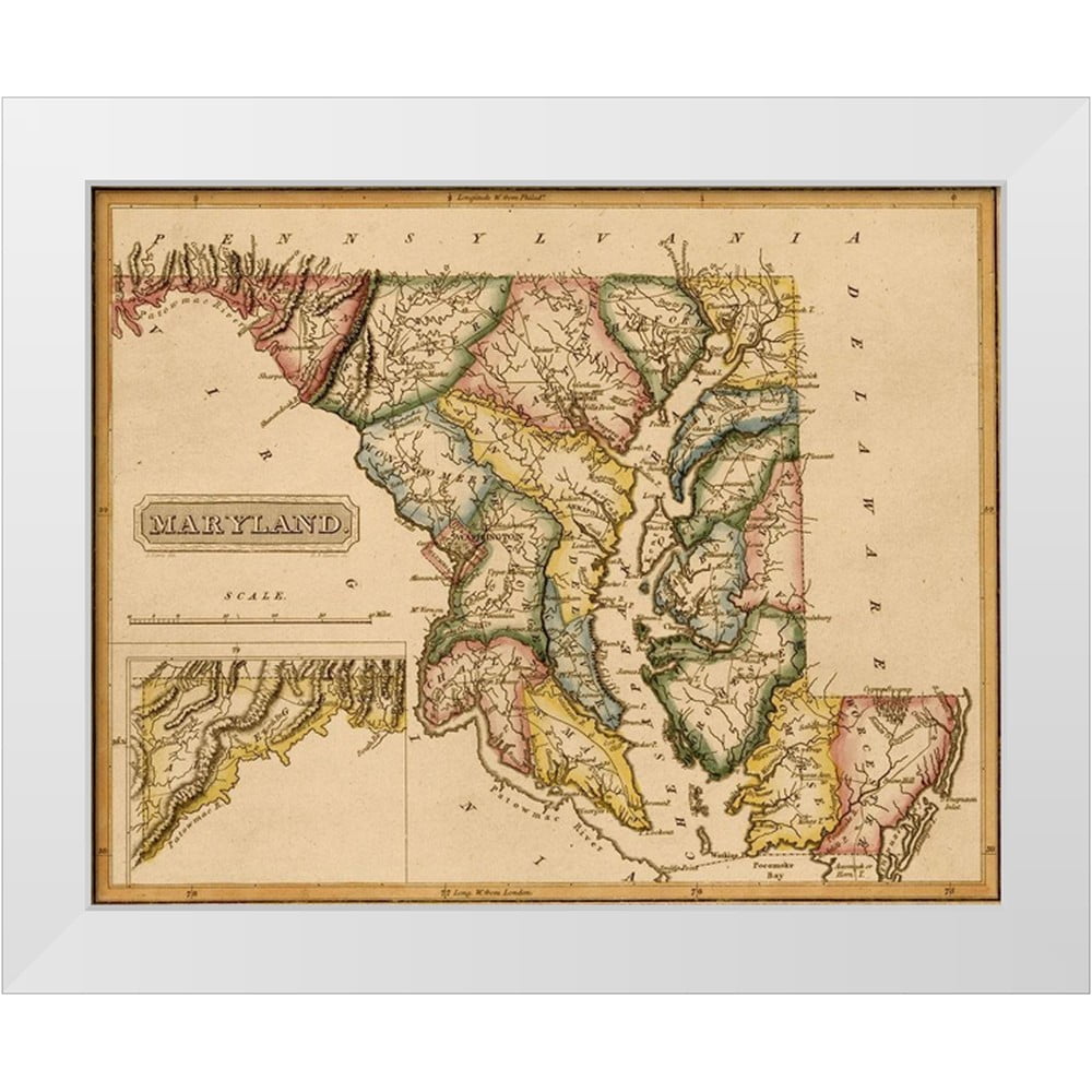 Vintage Maps 14x12 White Modern Wood Framed Museum Art Print Titled ...