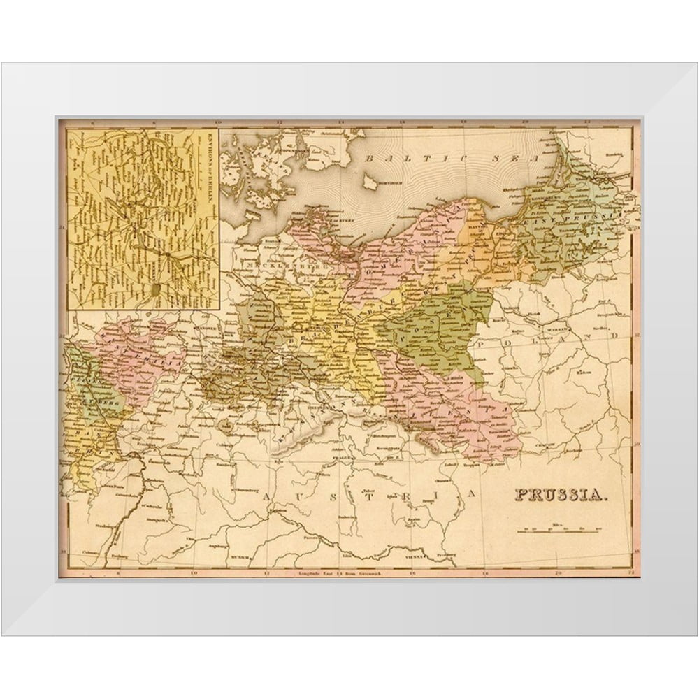 Vintage Maps 14x12 White Modern Wood Framed Museum Art Print Titled ...