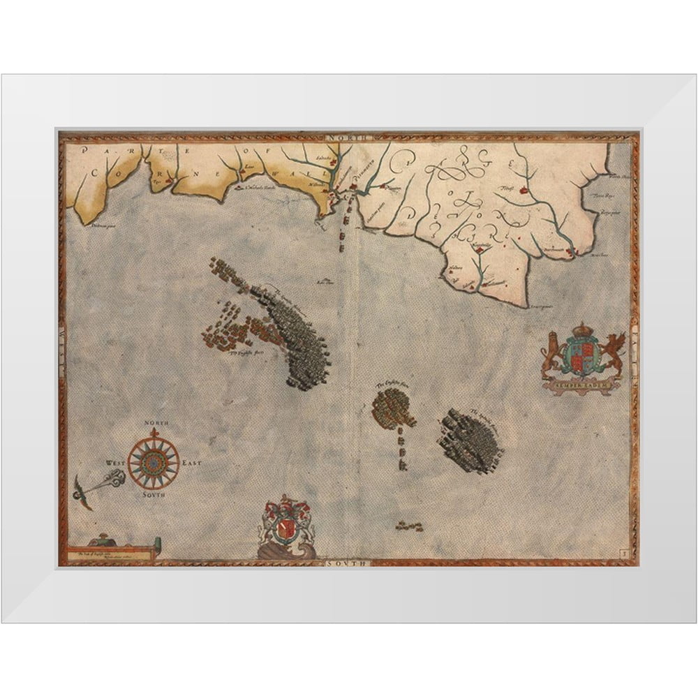 Vintage Maps 14x12 White Modern Wood Framed Museum Art Print Titled ...