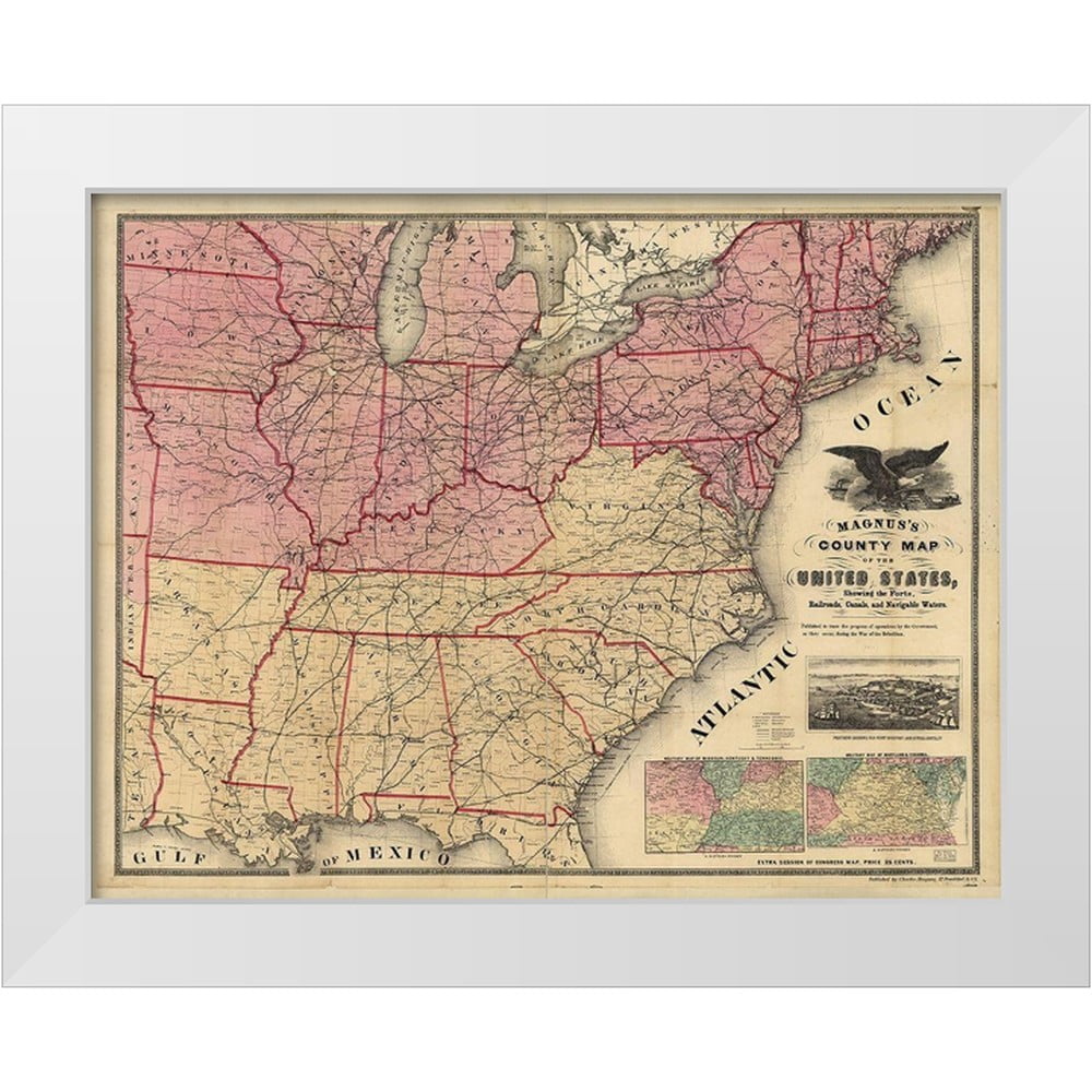 Vintage Maps 14x12 White Modern Wood Framed Museum Art Print Titled ...