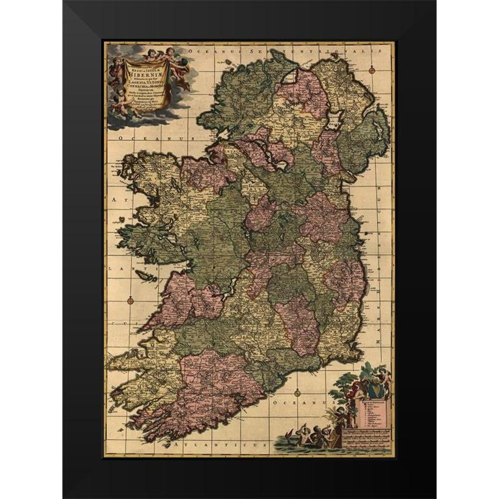 Vintage Maps 14x18 Black Modern Framed Museum Art Print Titled ...