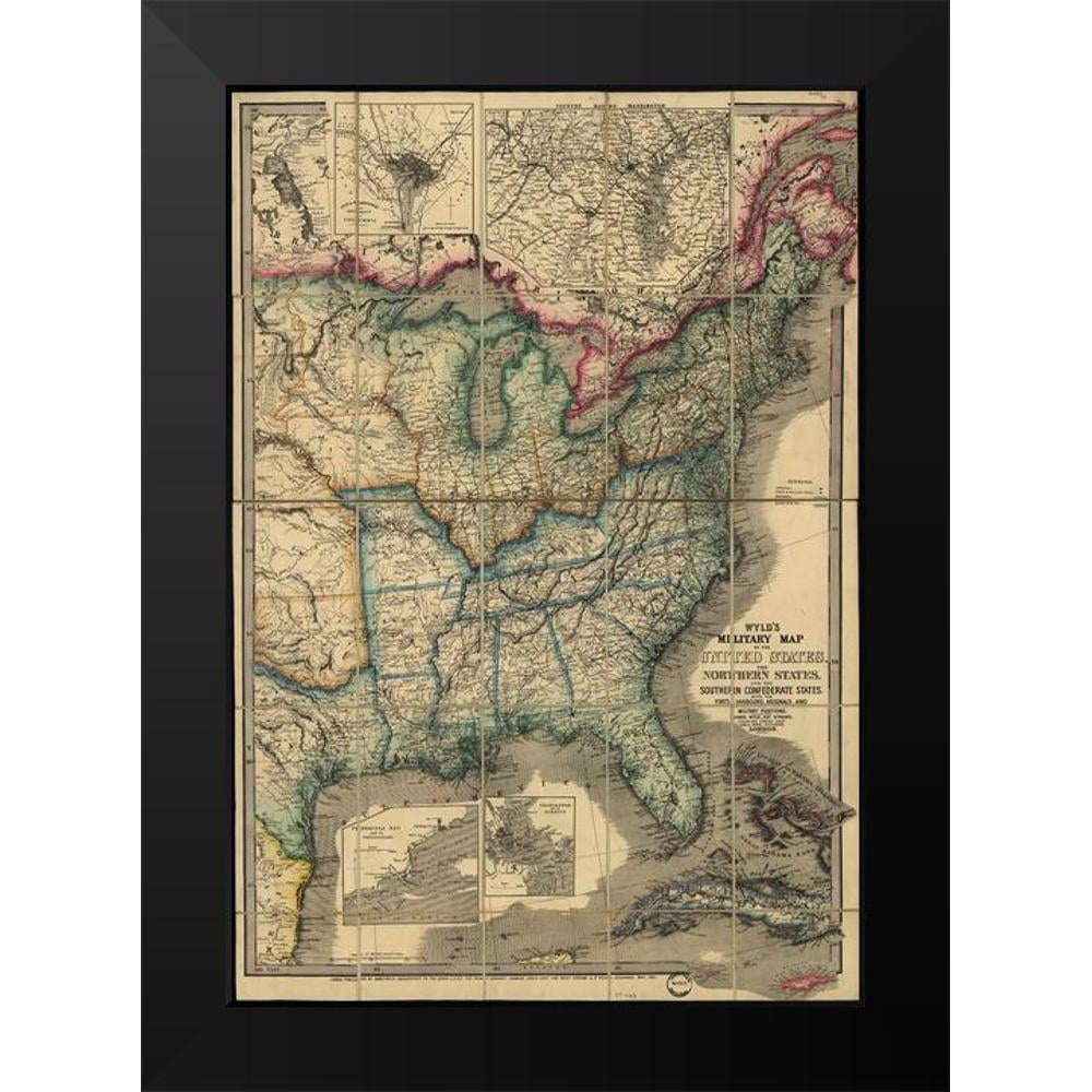 Vintage Maps 14x18 Black Modern Framed Museum Art Print Titled ...