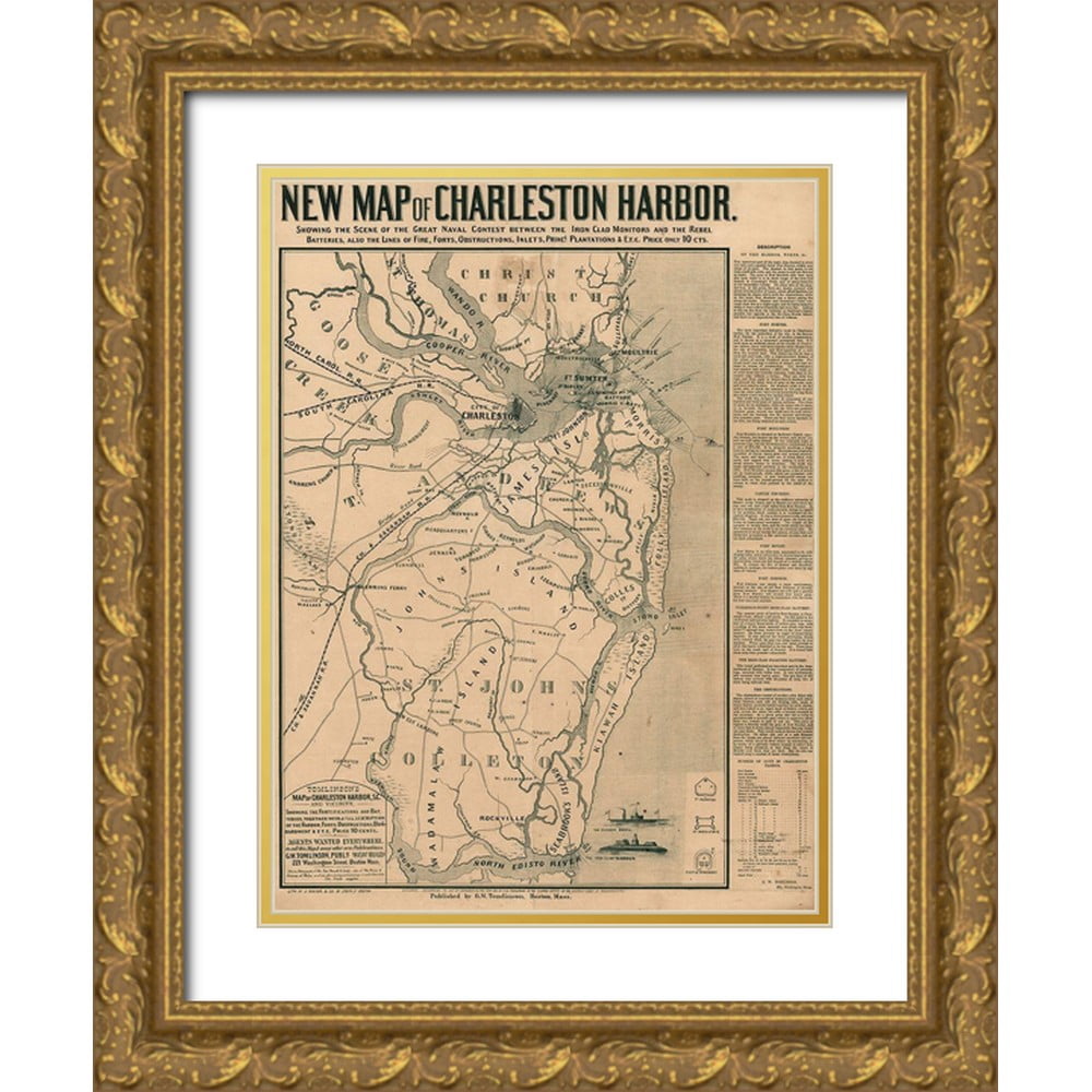 Vintage Maps 14x18 Gold Ornate Wood Framed with Double Matting Museum ...