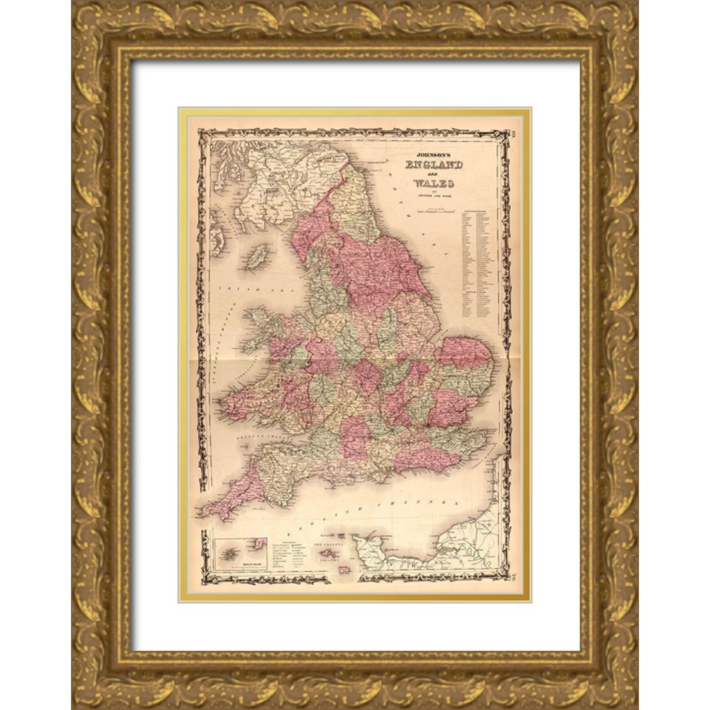Vintage Maps 14x18 Gold Ornate Wood Framed with Double Matting Museum ...