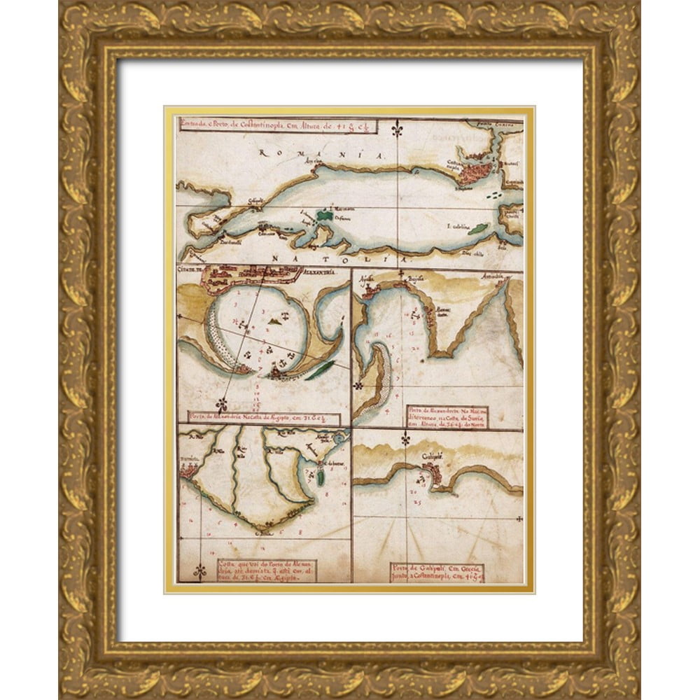 Vintage Maps 14x18 Gold Ornate Wood Framed with Double Matting Museum ...