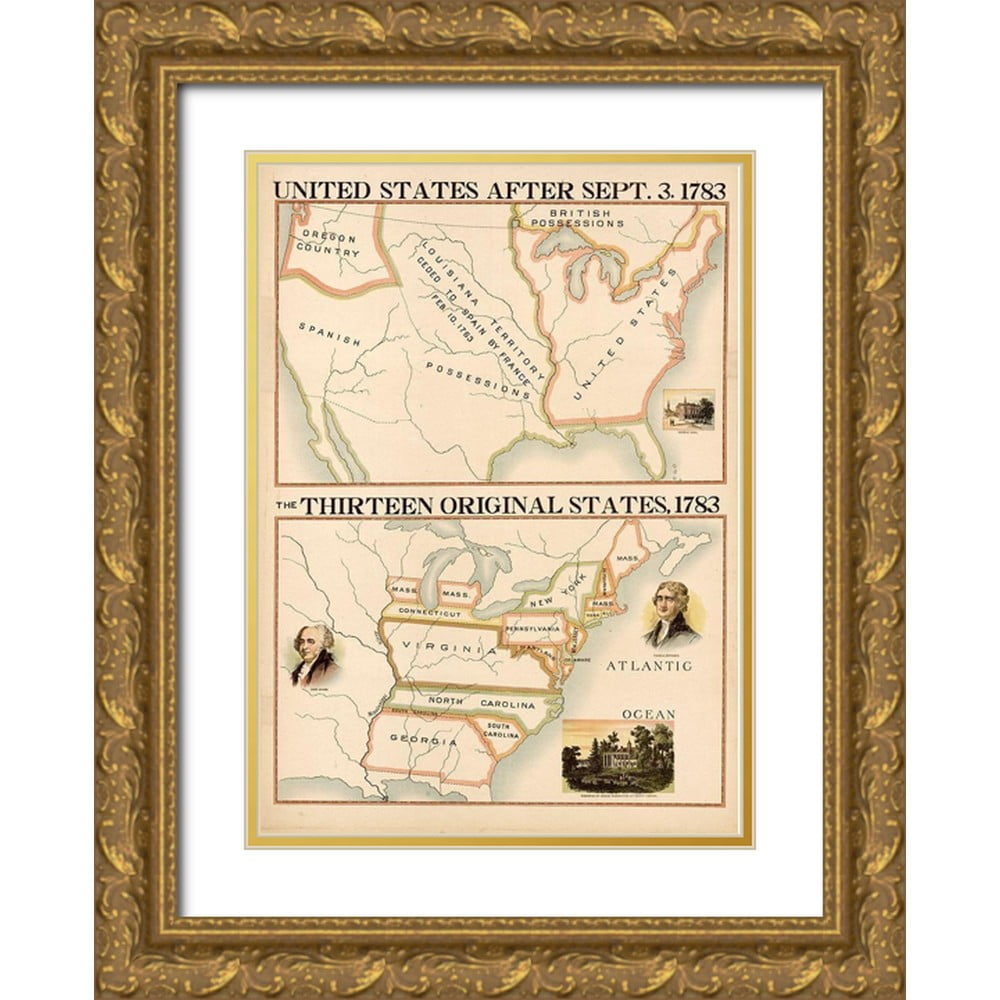 Vintage Maps 14x18 Gold Ornate Wood Framed with Double Matting Museum ...