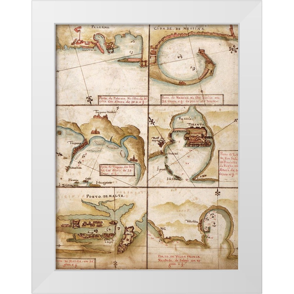 Vintage Maps 14x18 White Modern Wood Framed Museum Art Print Titled ...