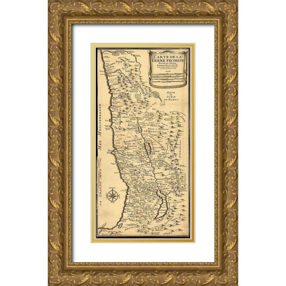 Vintage Maps 14x24 Gold Ornate Wood Framed with Double Matting Museum ...