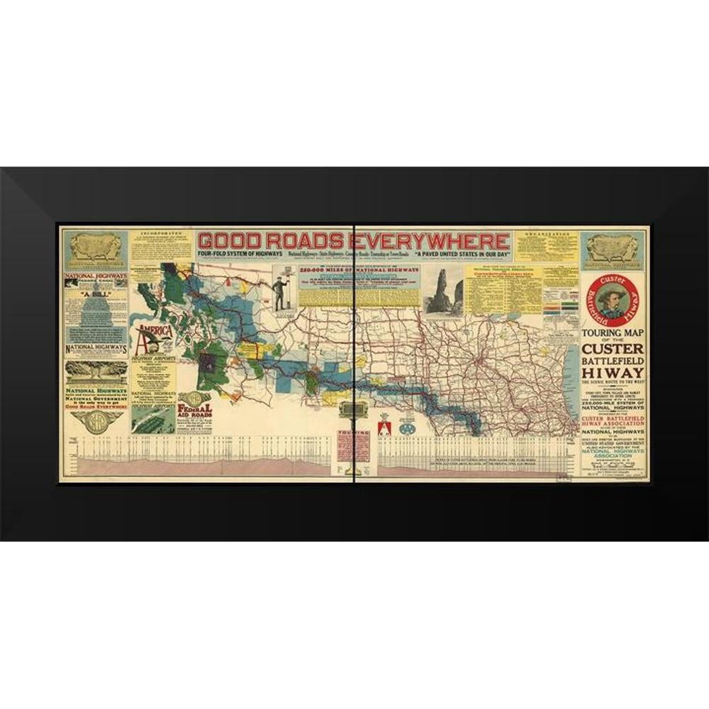 Vintage Maps 14x8 Black Modern Framed Museum Art Print Titled - Good ...