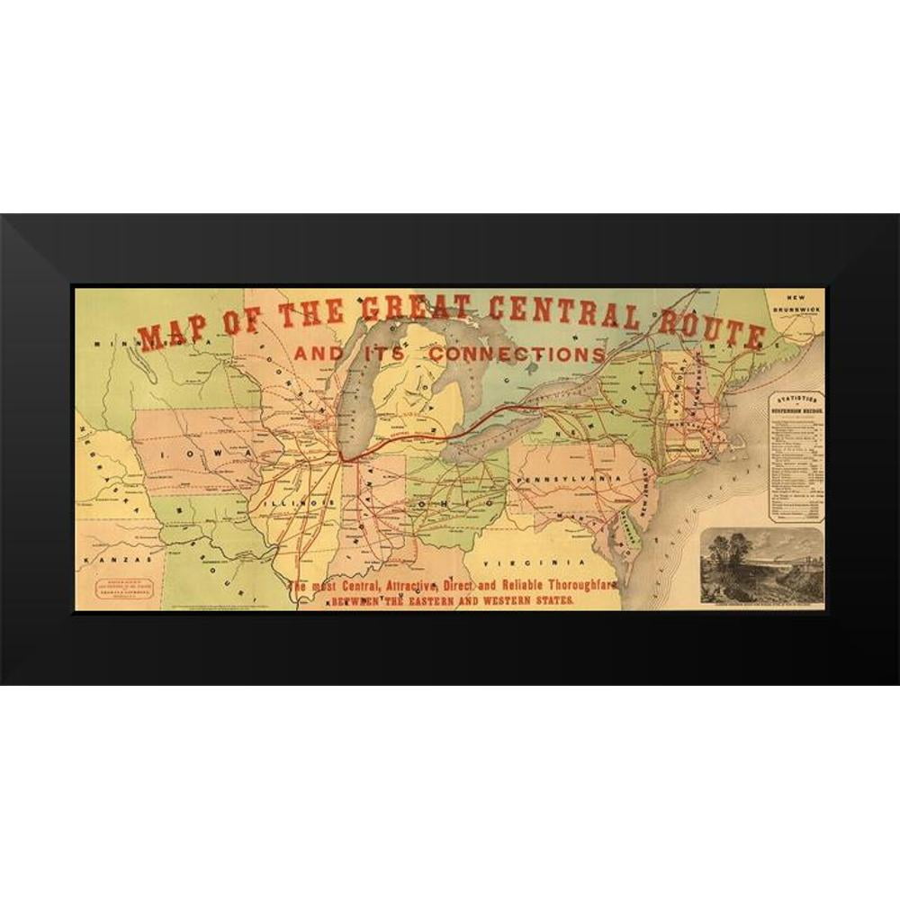 Vintage Maps 14x8 Black Modern Framed Museum Art Print Titled - Great ...