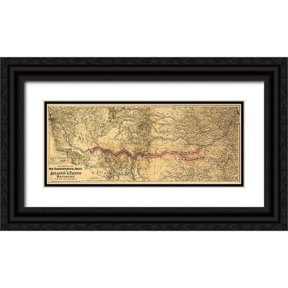 Vintage Maps 14x8 Black Ornate Wood Framed with Double Matting Museum ...