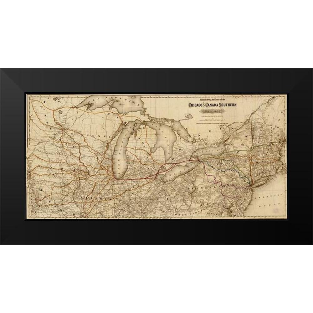 Vintage Maps 14x9 Black Modern Framed Museum Art Print Titled - Chicago ...