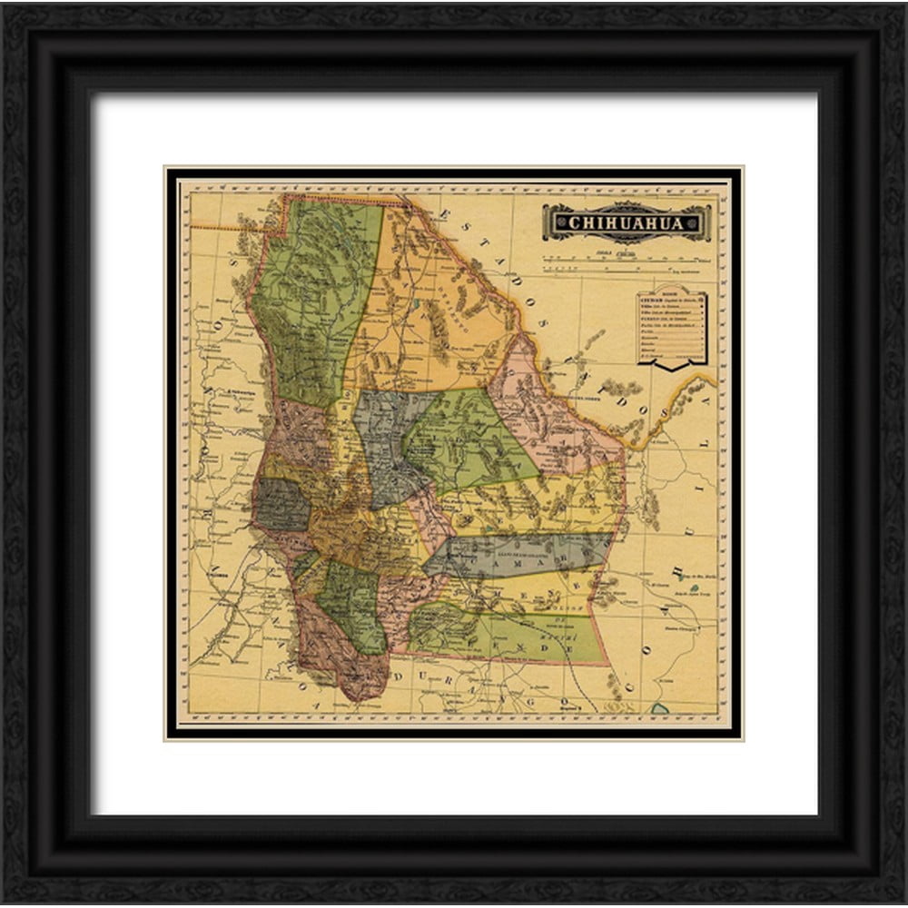 Vintage Maps 15x15 Black Ornate Wood Framed with Double Matting Museum ...