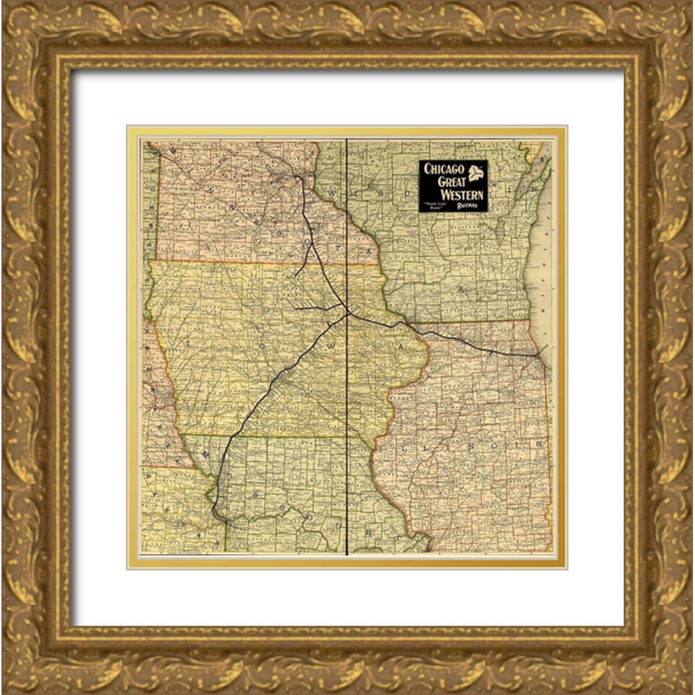 Vintage Maps 15x15 Gold Ornate Wood Framed with Double Matting Museum ...