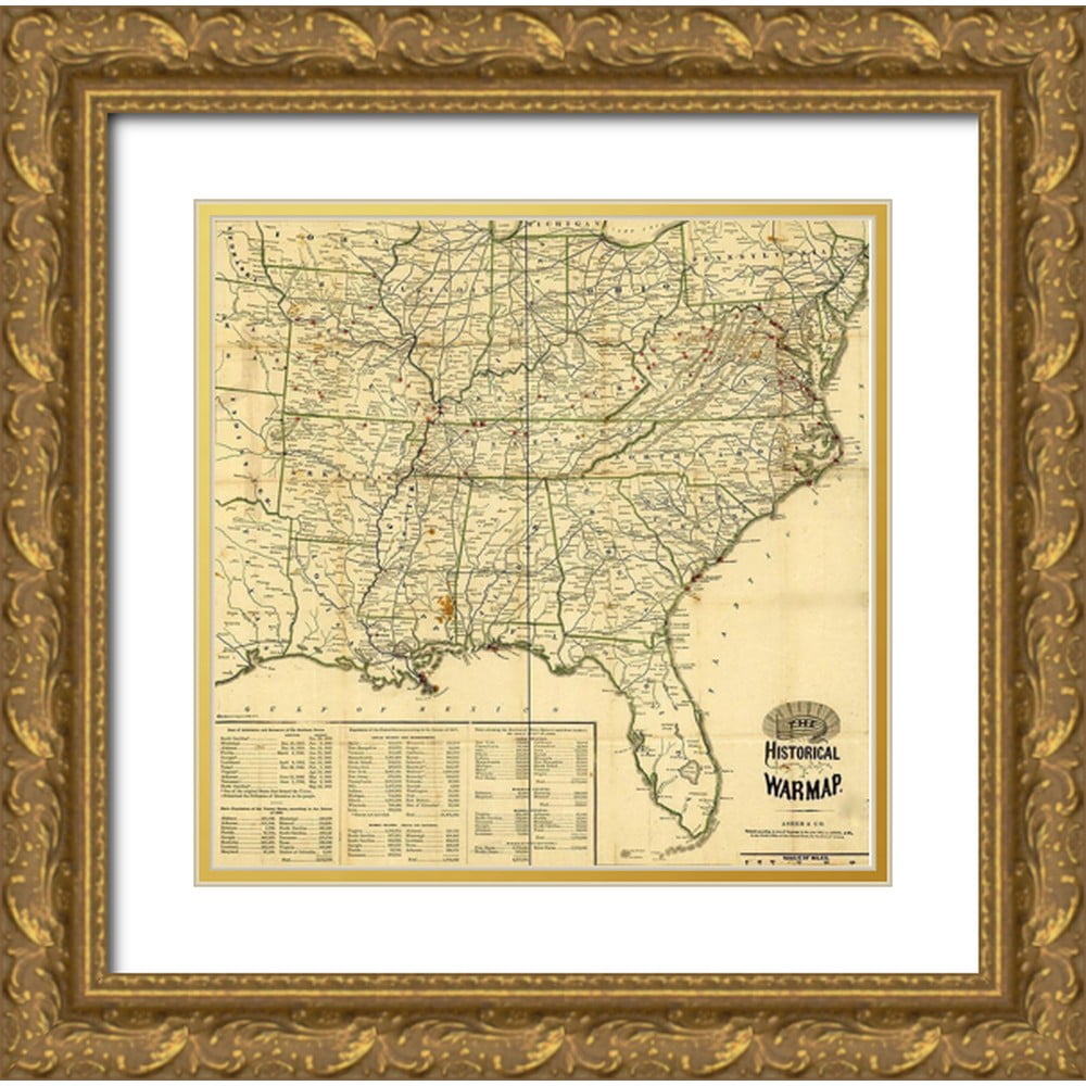 Vintage Maps 15x15 Gold Ornate Wood Framed with Double Matting Museum ...