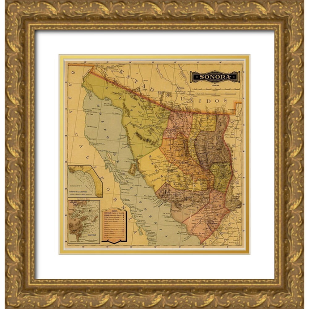 Vintage Maps 15x16 Gold Ornate Wood Framed with Double Matting Museum ...