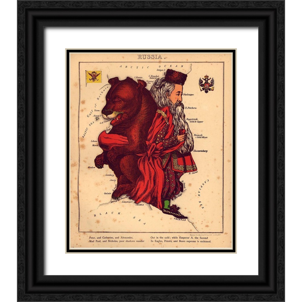 Vintage Maps 15x17 Black Ornate Wood Framed with Double Matting Museum ...