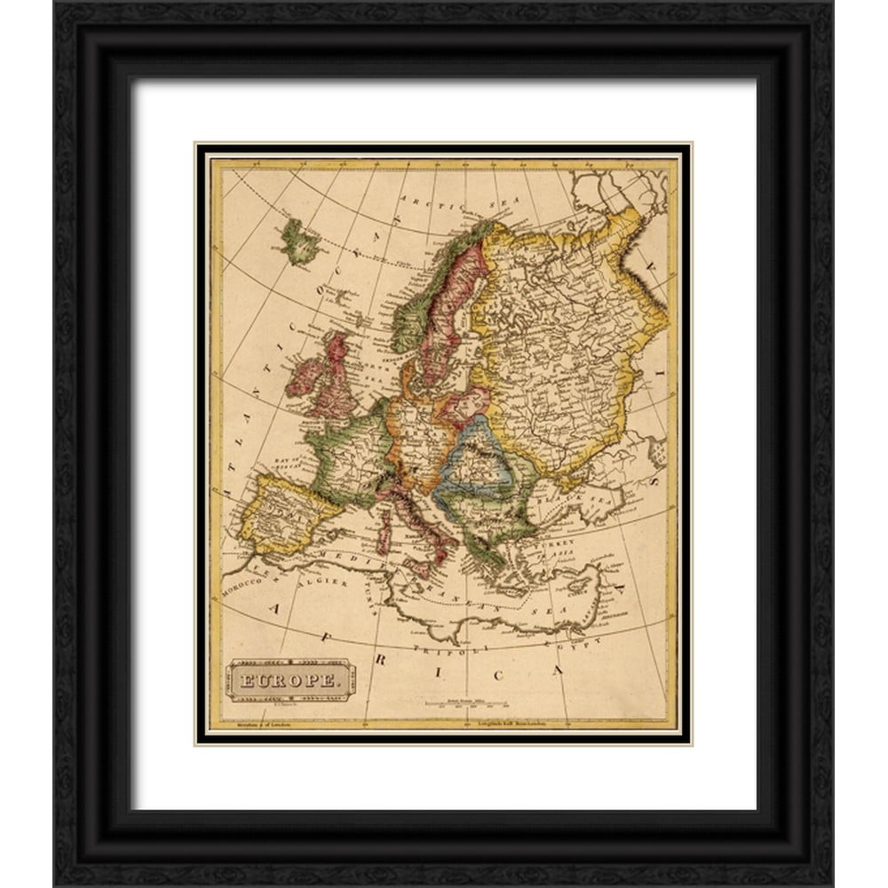 Vintage Maps 15x17 Black Ornate Wood Framed with Double Matting Museum ...