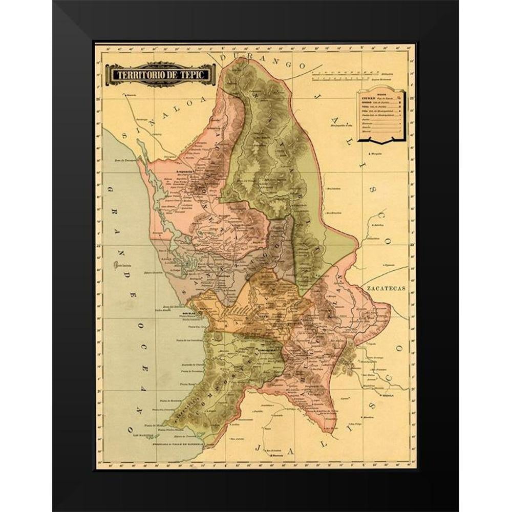 Vintage Maps 15x18 Black Modern Framed Museum Art Print Titled ...
