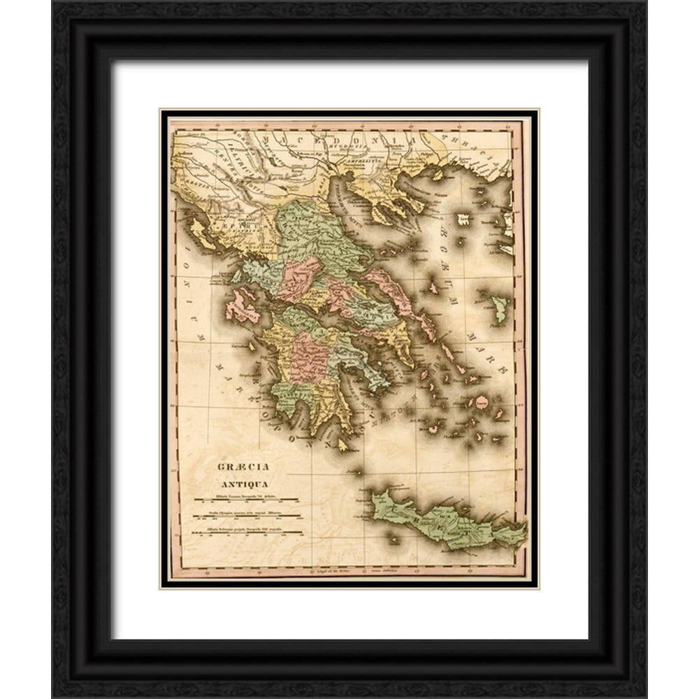 Vintage Maps 15x18 Black Ornate Wood Framed with Double Matting Museum ...