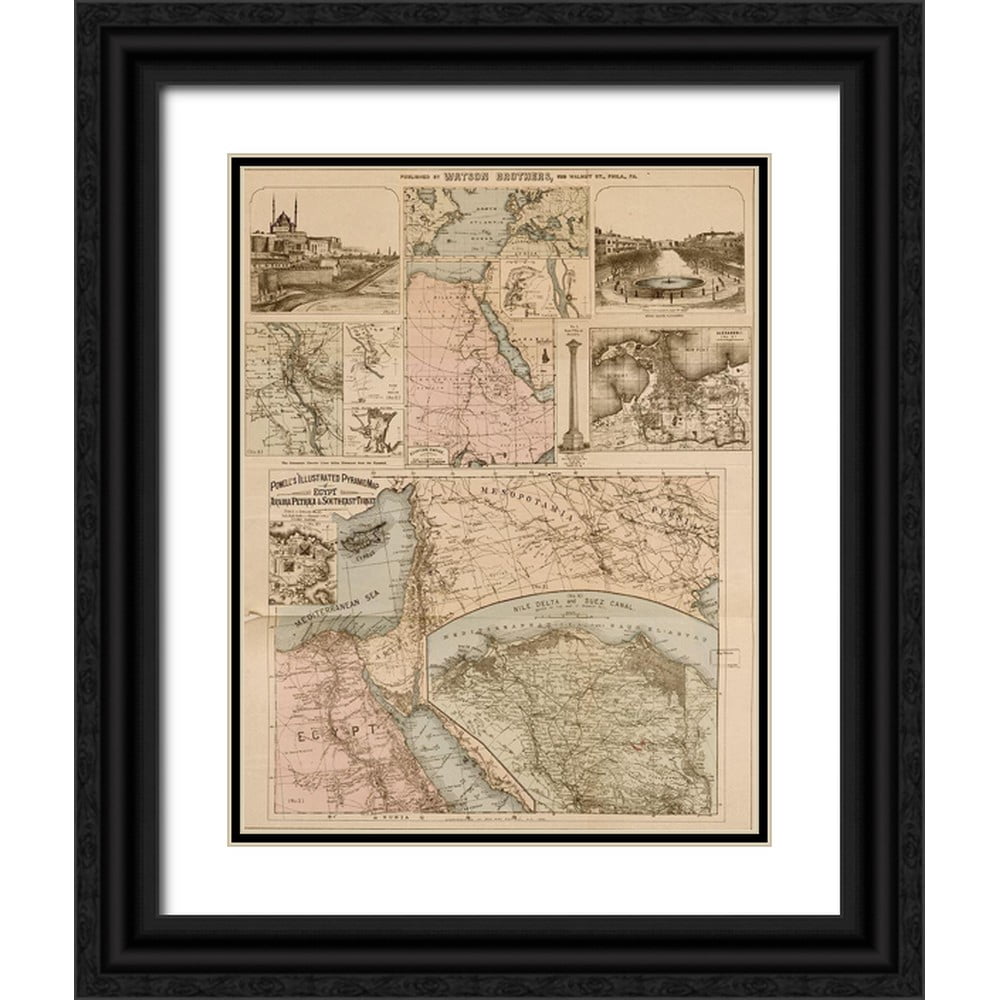 Vintage Maps 15x18 Black Ornate Wood Framed with Double Matting Museum ...