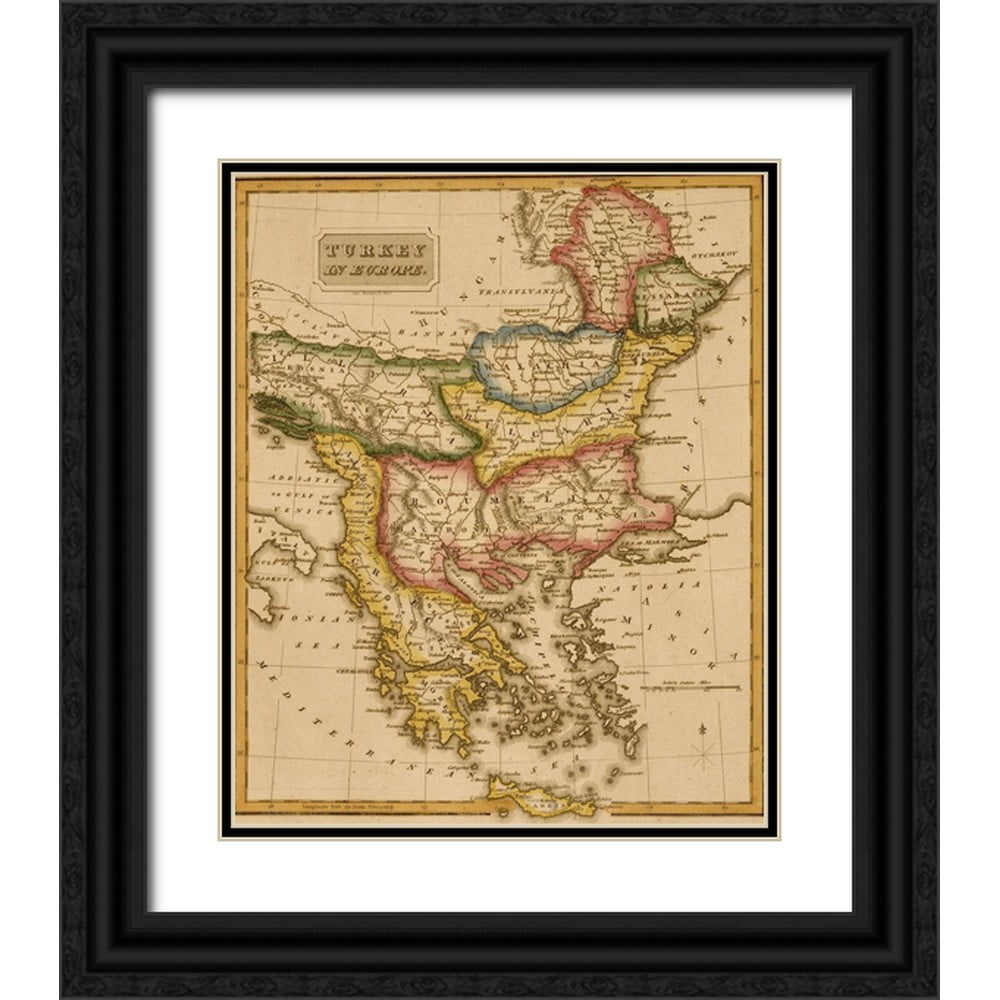 Vintage Maps 15x18 Black Ornate Wood Framed with Double Matting Museum ...