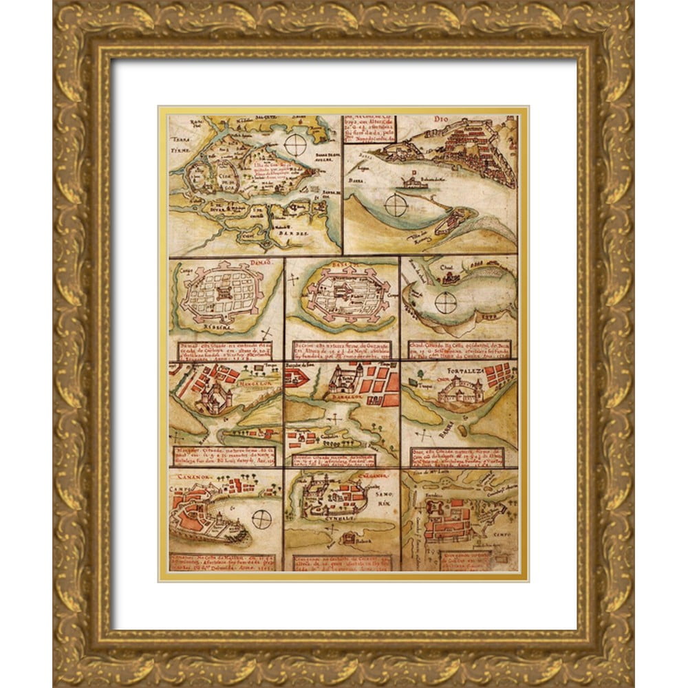 Vintage Maps 15x18 Gold Ornate Wood Framed with Double Matting Museum ...