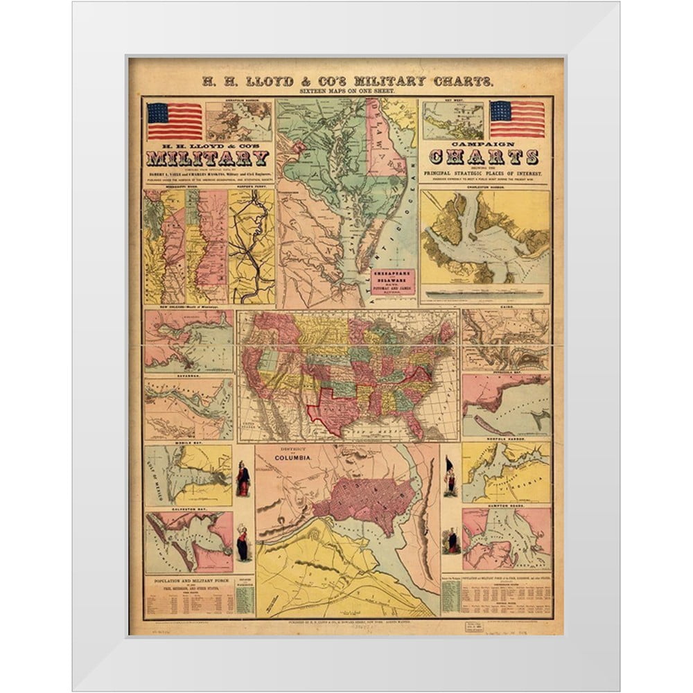 Vintage Maps 15x18 White Modern Wood Framed Museum Art Print Titled ...