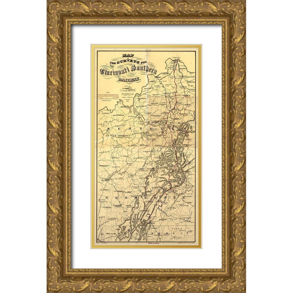 Vintage Maps 15x24 Gold Ornate Wood Framed with Double Matting Museum Art Print Titled ...