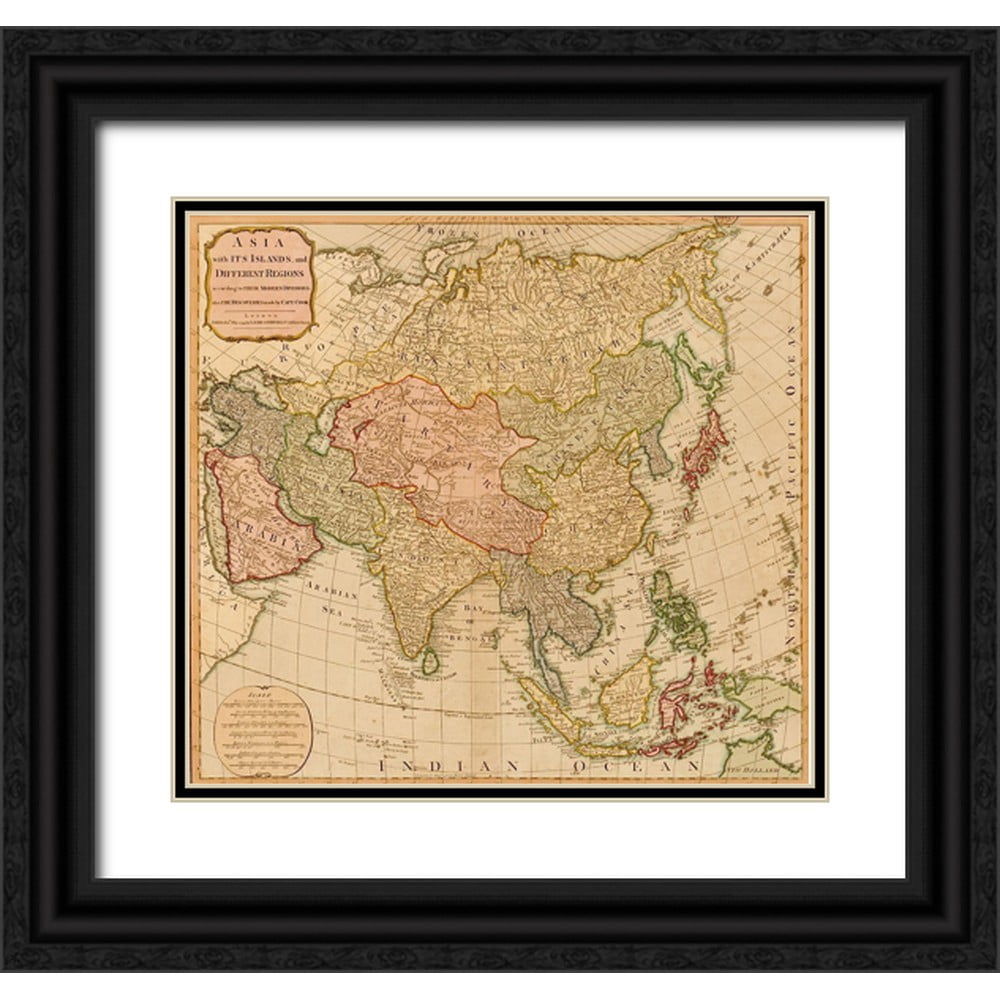 Vintage Maps 16x15 Black Ornate Wood Framed with Double Matting Museum ...