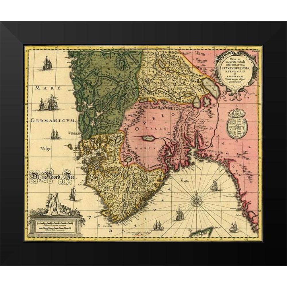 Vintage Maps 17x15 Black Modern Framed Museum Art Print Titled - Norway ...