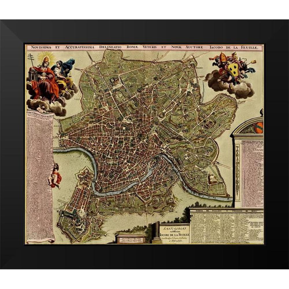 Vintage Maps 17x15 Black Modern Framed Museum Art Print Titled - Rome ...